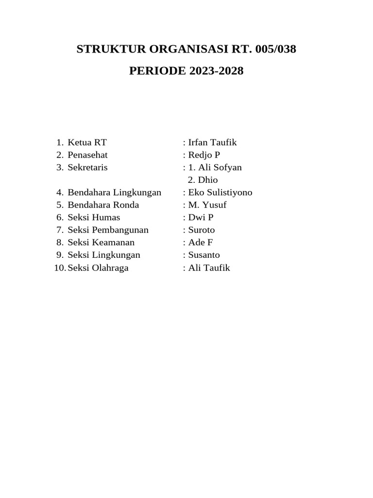 Struktur Organisasi RT | PDF