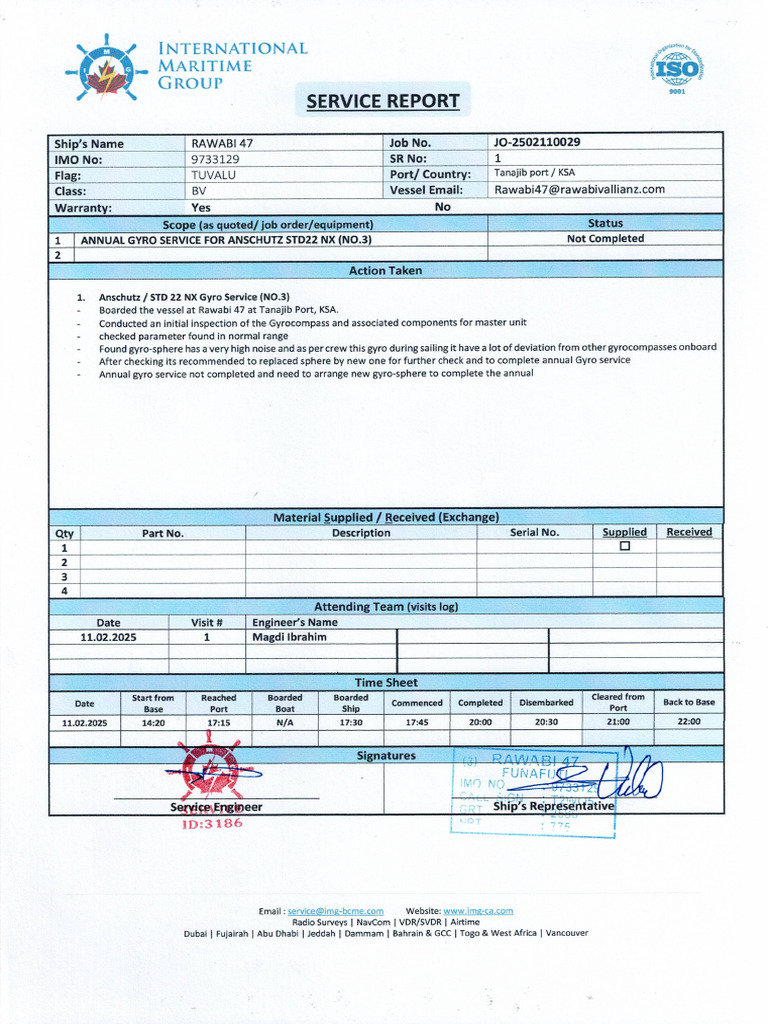 Gyro # 3 - Service Report 11 Feb 2025 | PDF