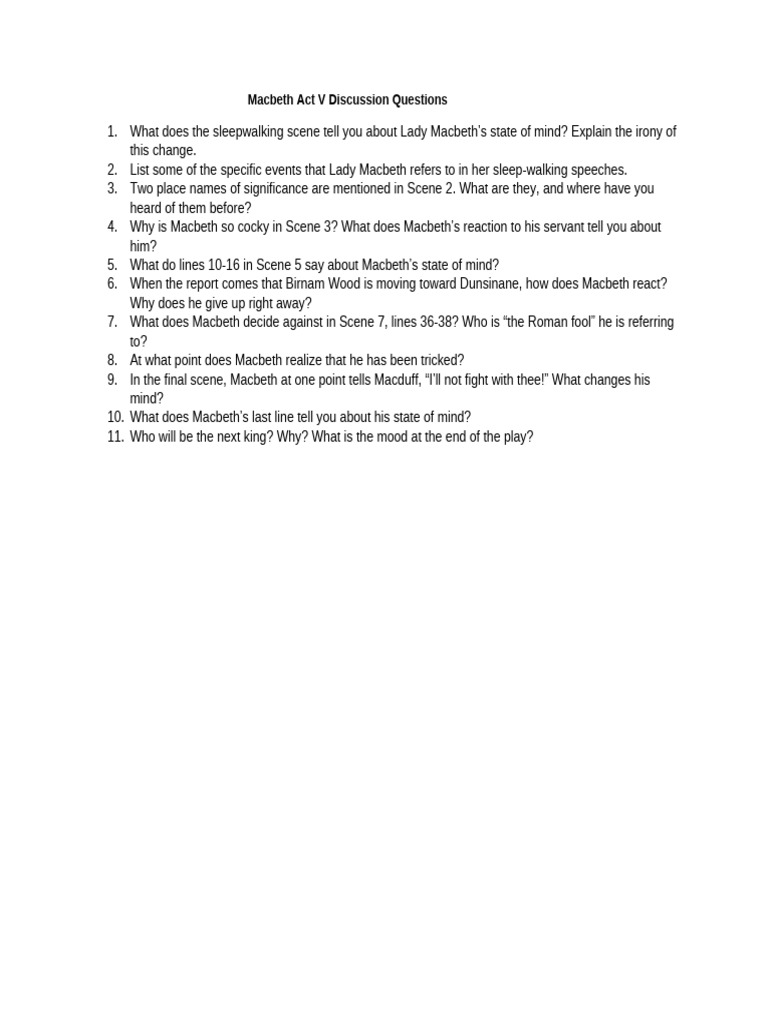 Macbeth ActV Discussion Questions | PDF