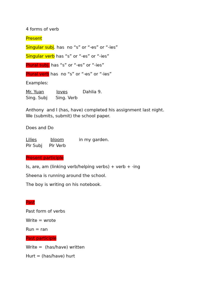 4 forms of verb | PDF