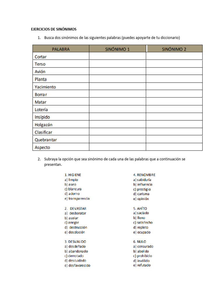 Clase 2. Ejercicios Sinónimos, Antónimos y Analogías | PDF