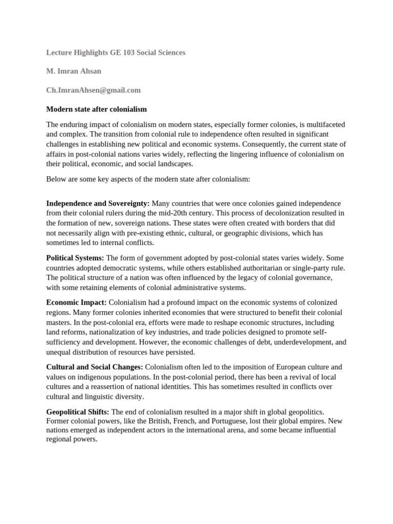 Post-Colonial State Dynamics Explained | PDF | Postcolonialism ...