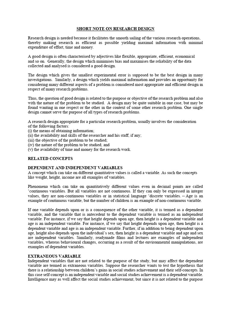Research Design Note | PDF | Experiment | Variance Research Design Note | PDF | Experiment | Variance
