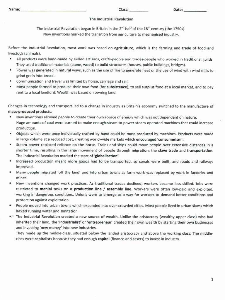 Industrial Revolution Compare and Contrast-1 | PDF