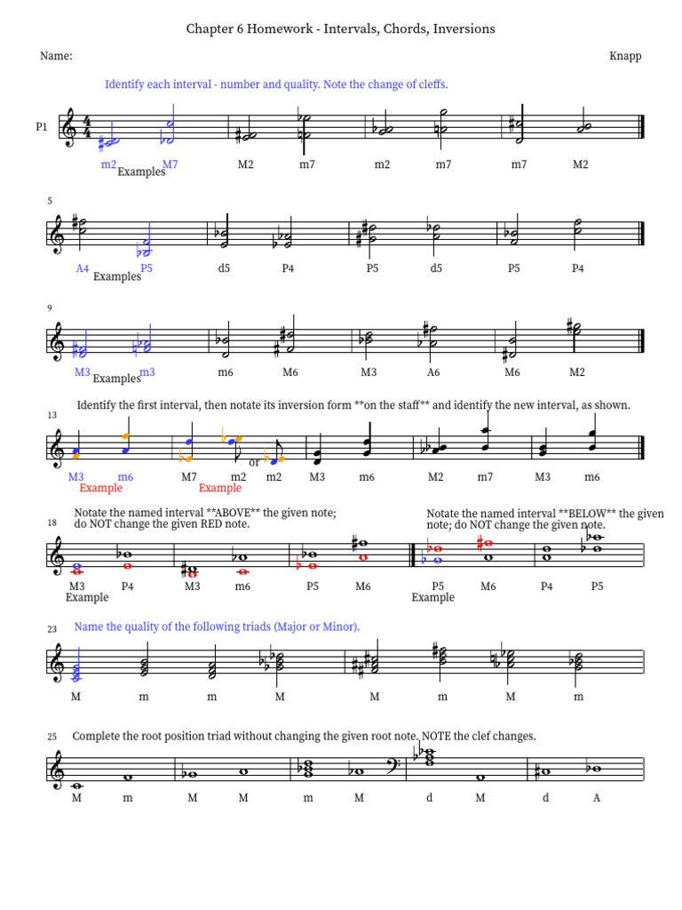 Chapter 6 Homework - Intervals, Chords, Inversions | PDF | Interval ...