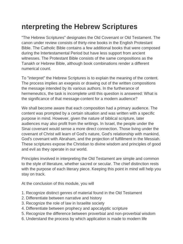 Nterpreting The Hebrew Scriptures | PDF | Apocalyptic Literature | Bible