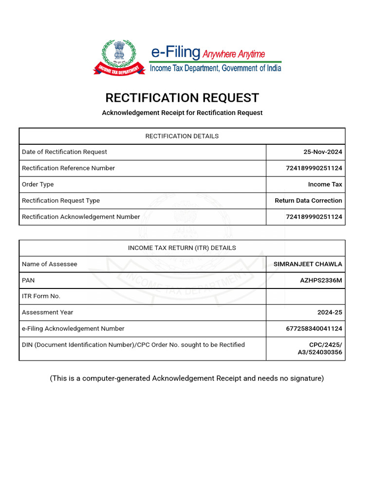 Rectification ARN | PDF