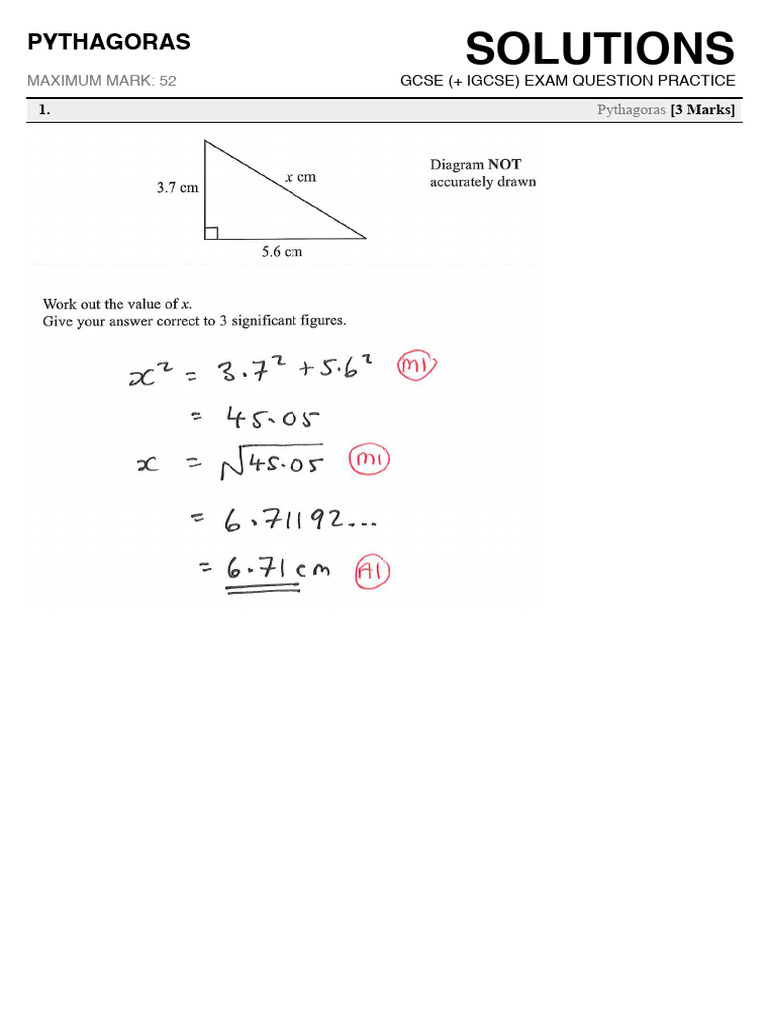 Pythagoras GCSE Exam Practice | PDF