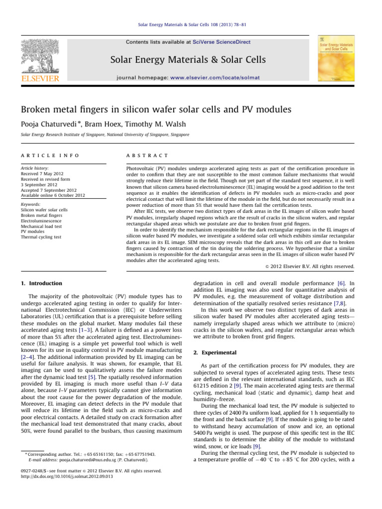 Broken Metal Fingers in PV Modules | PDF | Photovoltaics | Solar Panel