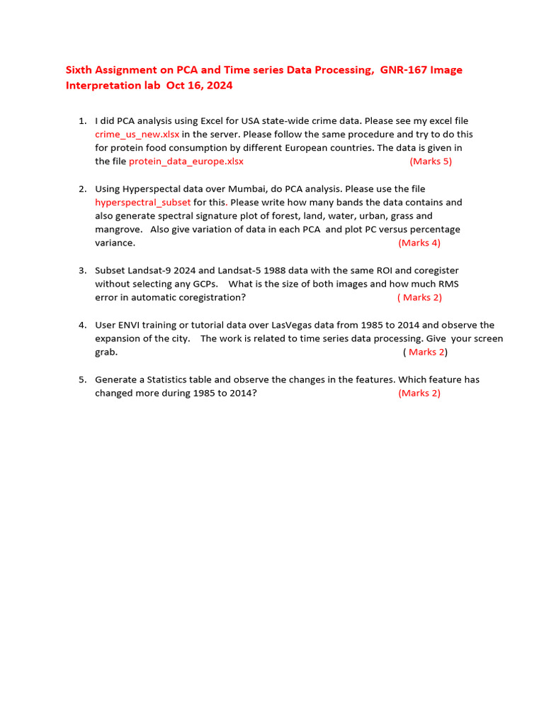 Sixth Assignment GNR617 PCA Time Series | PDF