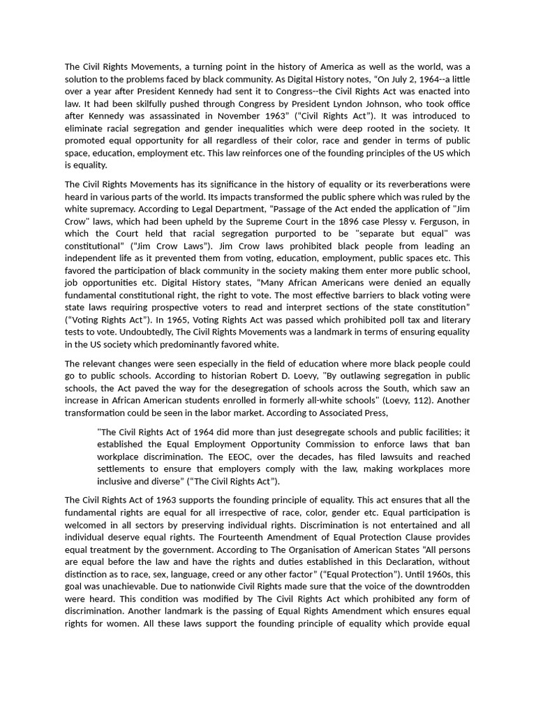 essay | PDF | Civil Rights Act Of 1964 | Jim Crow Laws