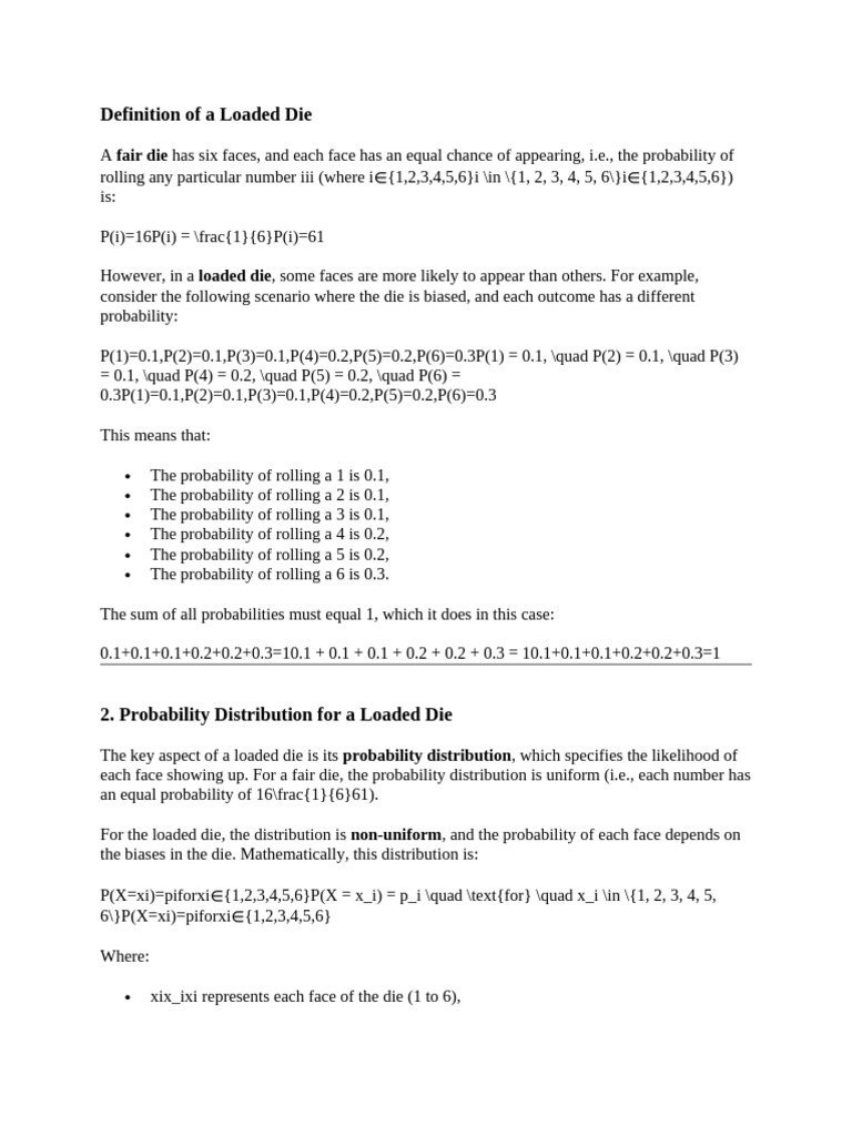 Definition of A Loaded Die | PDF | Probability Distribution | Measure ...