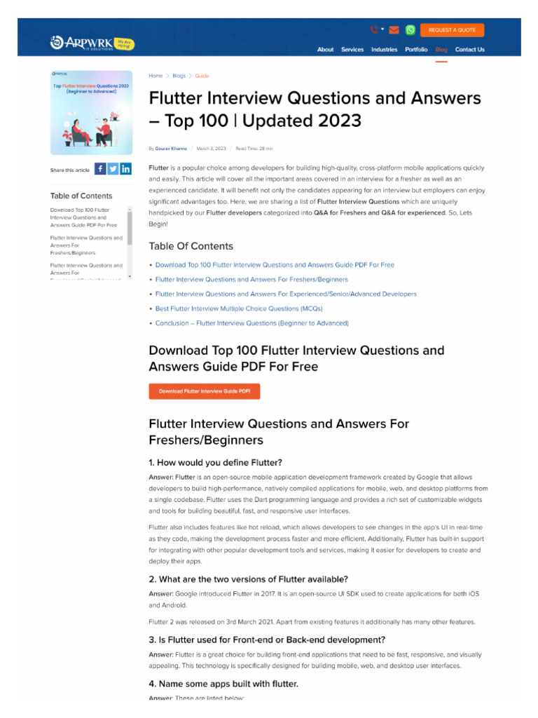 Flutter Interview Questions and Answers | PDF