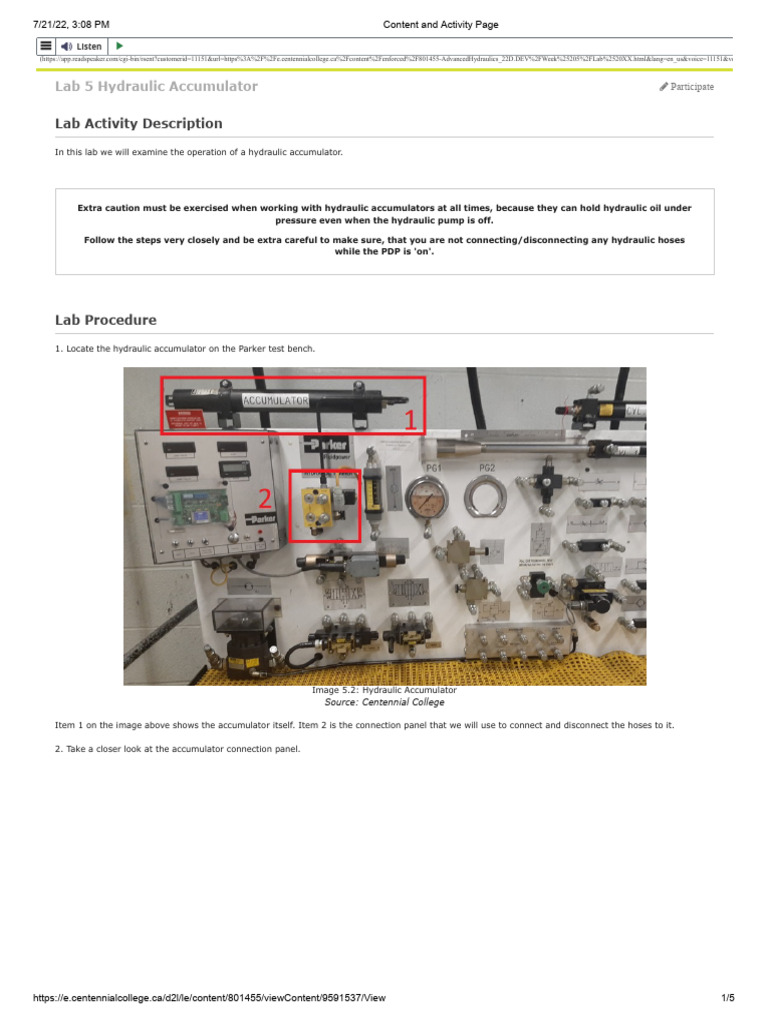Lab 5 Hydraulic Accumulator - Advanced Hydraulics (Dev) | PDF | Gas Technologies | Hydraulics