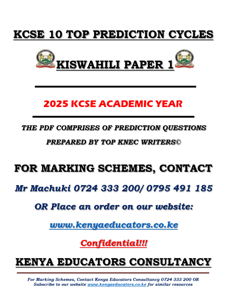 Kis PP1 Kcse 2025 Top Prediction Cycles | PDF