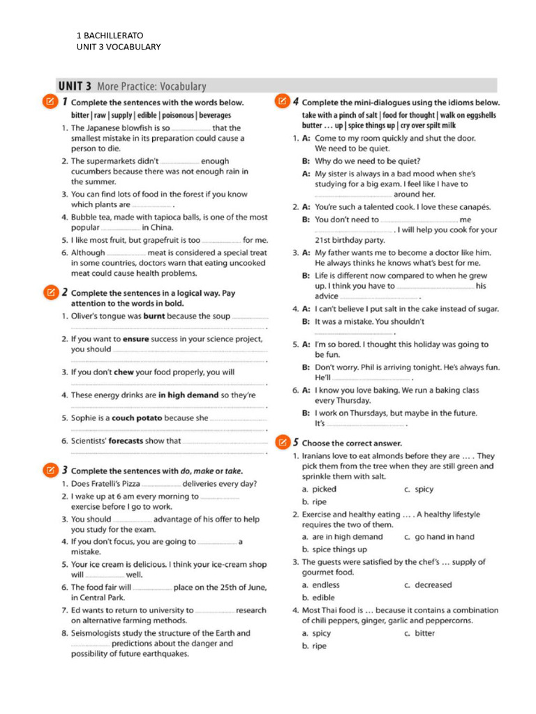 UNIT 3 VOCABULARY PRACTICE | PDF