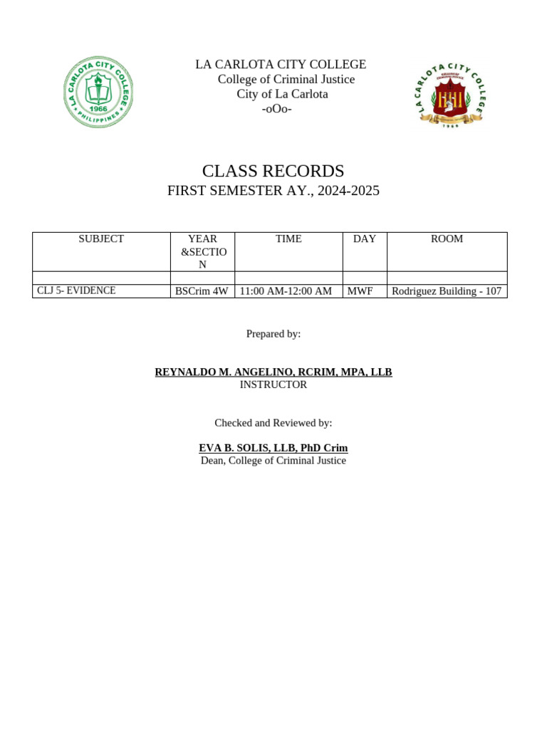 La Carlota College Class Records 2024-2025 | PDF
