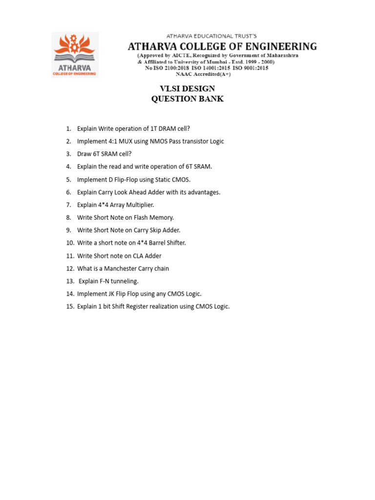 VLSI DESIGN Question Bank | PDF