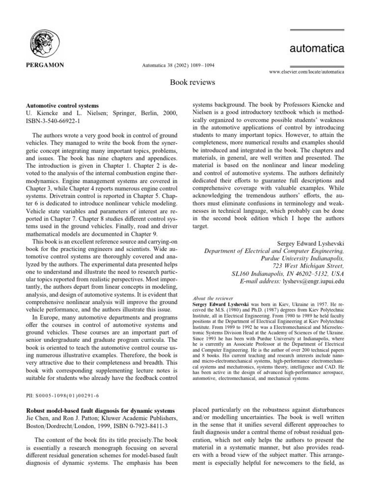 Book Reviews: Automotive Control Systems | PDF | Applied Mathematics