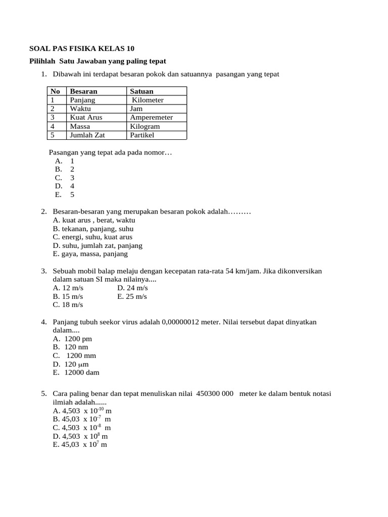 Lat Soal PAS Fisika X | PDF