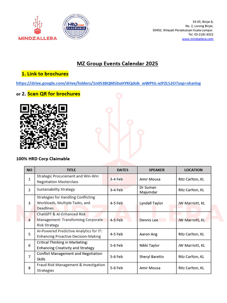 MZ Group Training Calendar 2025 | PDF | Business