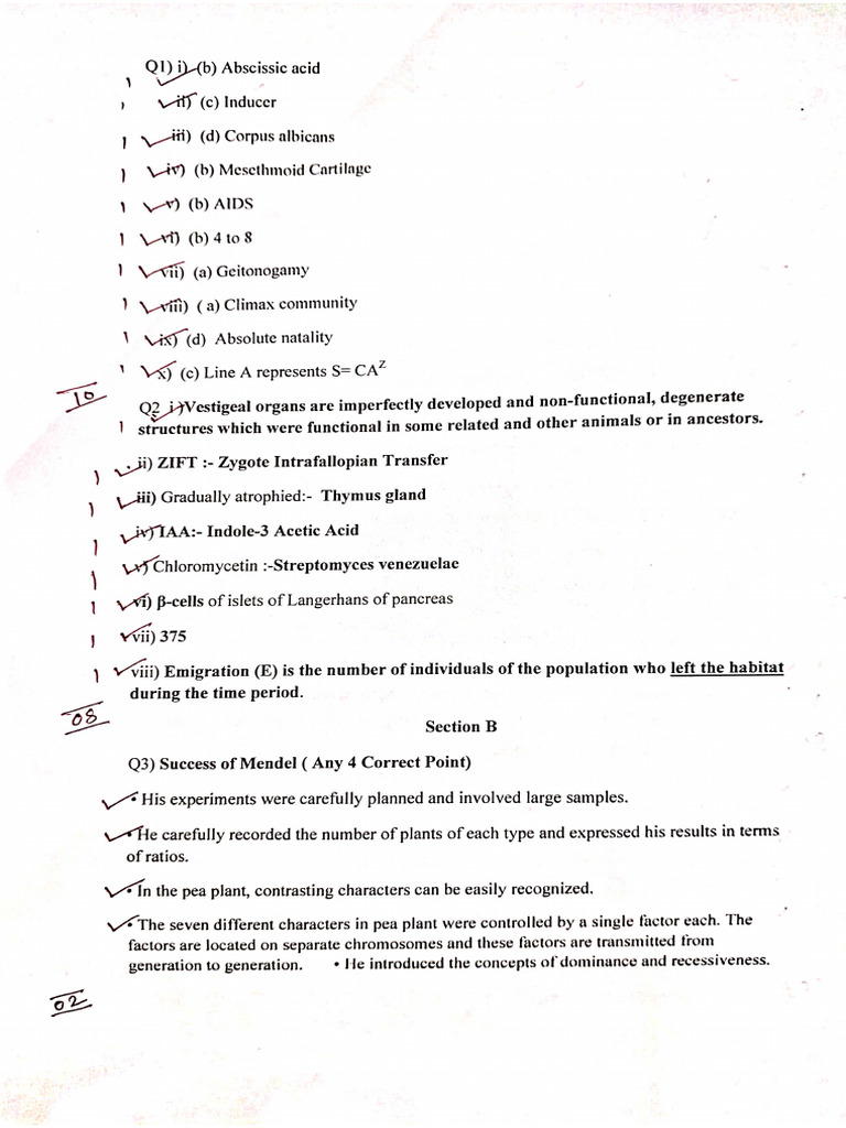 Bio Model Amswer Paper | PDF