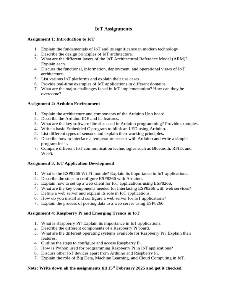 IoT Assignments | PDF | Internet Of Things | Arduino