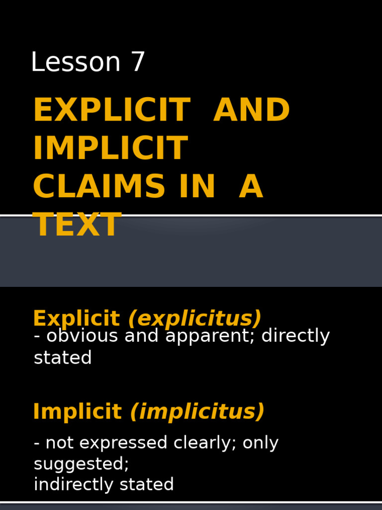 Lesson4 Explicitandimplicitclaimsinatext-170228091324 | PDF | Evidence ...