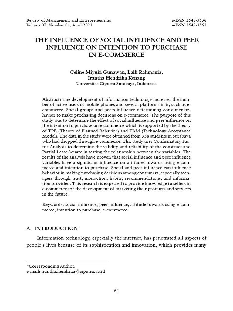 Social and Peer Influence on E-Commerce Purchases | PDF | Validity ...