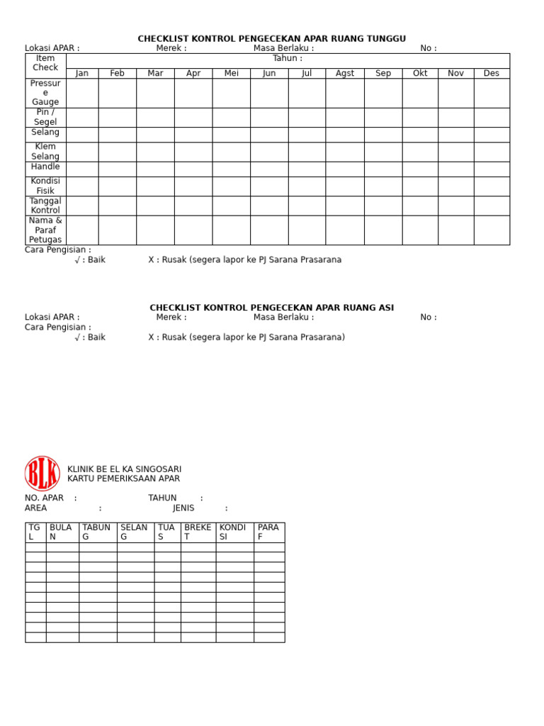 CHECKLIST PENGECEKAN APAR | PDF