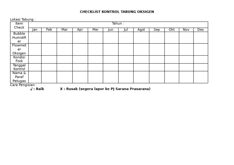 Checklist Kontrol Tabung Oksigen | PDF