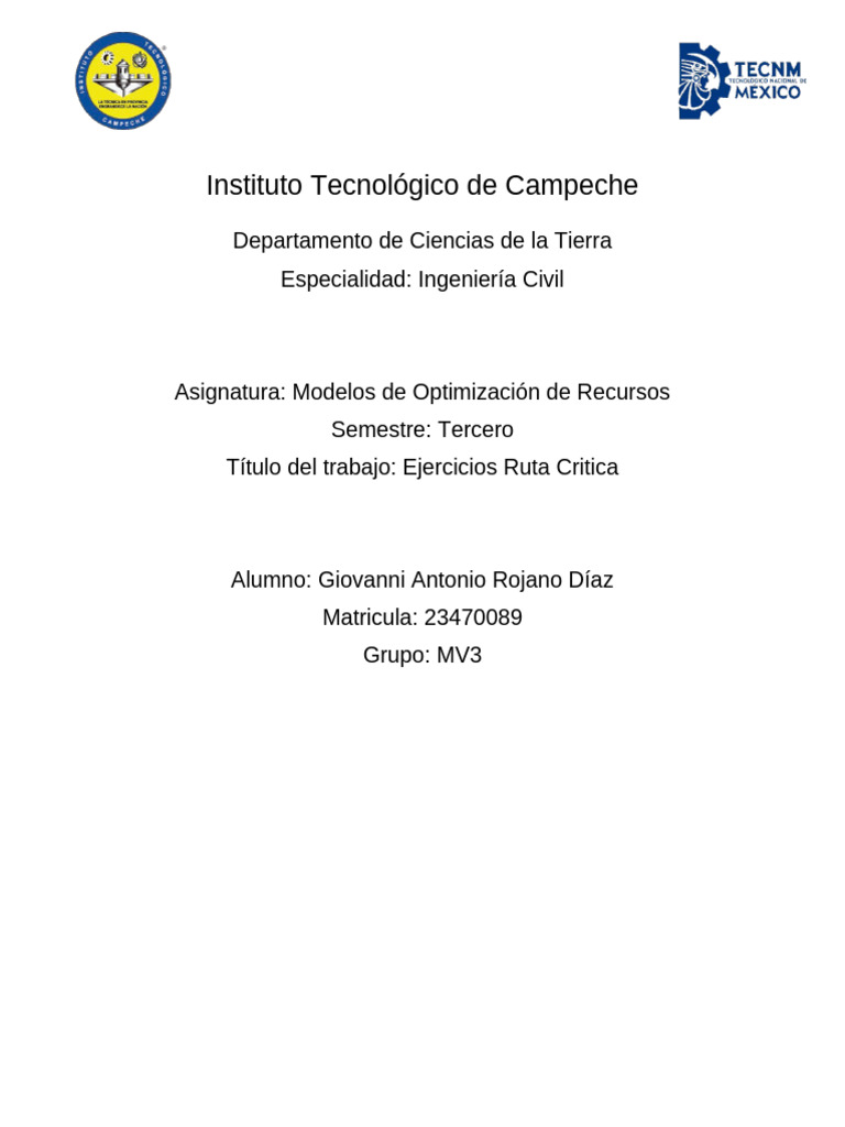 EJERCICIOS U5 CPM-PERT | PDF