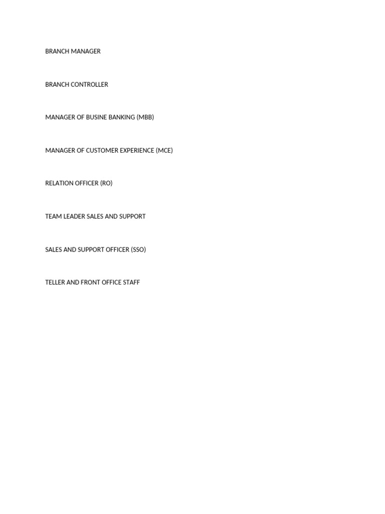 Banking Branch Roles Overview | PDF