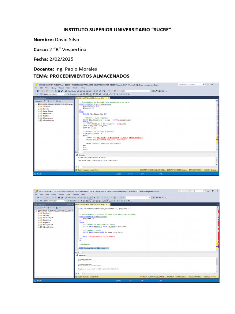 Procedimientos Almacenados en SQL | PDF