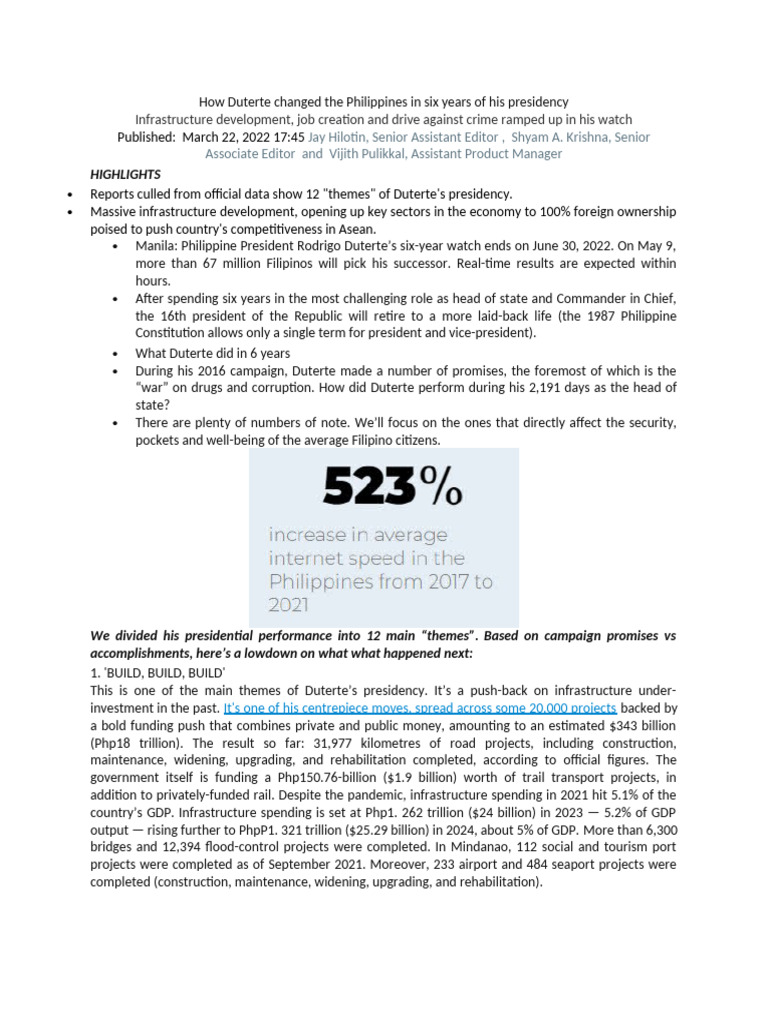 Duterte's Impact on the Philippines: 6 Years | PDF | Rodrigo Duterte ...