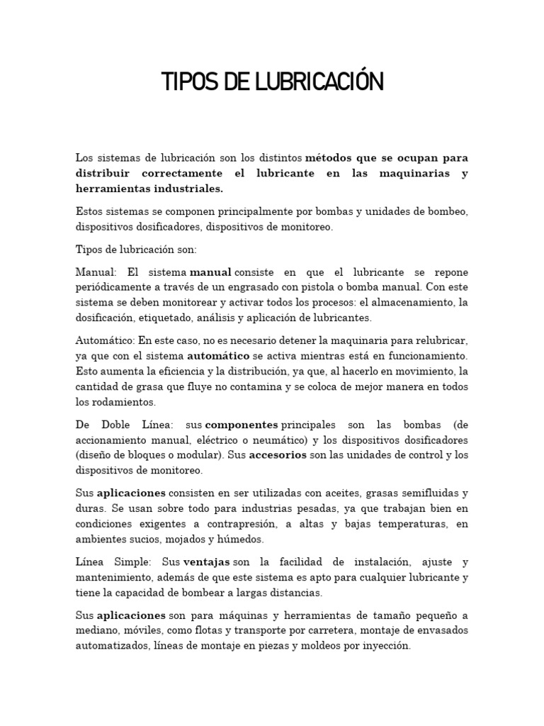 Tipos de Lubricación | PDF | Bomba | Ingeniería mecánica