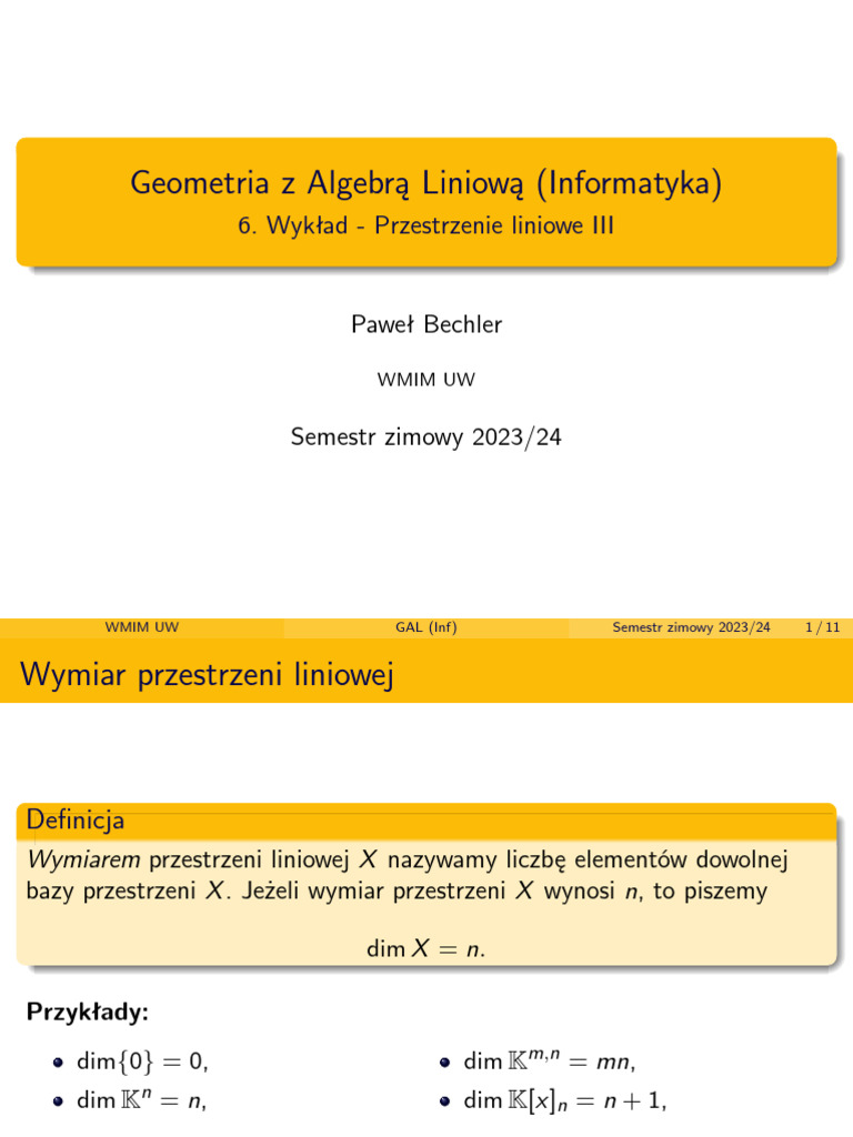 Gal Wyklad 06-Przestrzenie Liniowe 3 | PDF