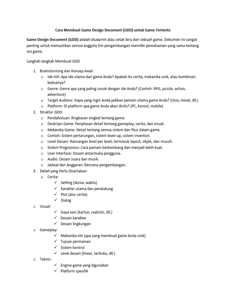 Panduan Membuat Game Design Document | PDF