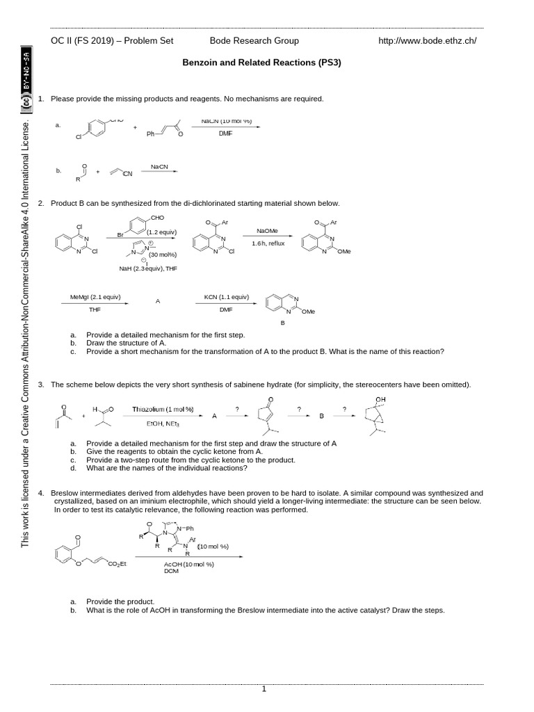 OCII PS FS2019 Benzoin PS3 CC | PDF | Chemistry | Chemical Reactions