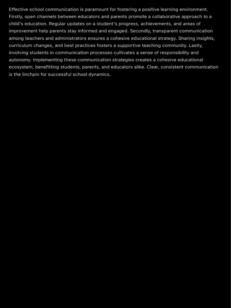 Effective School Communication Is Paramount For Fostering A Positive | PDF