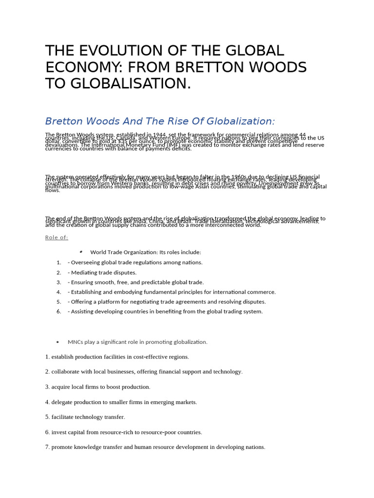 The Evolution of The Global Economy | PDF | Bretton Woods System ...