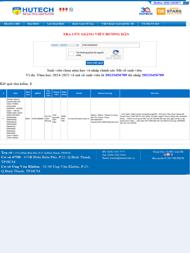Tra Cứu Giảng Viên Hướng Dẫn - HUTECH | PDF