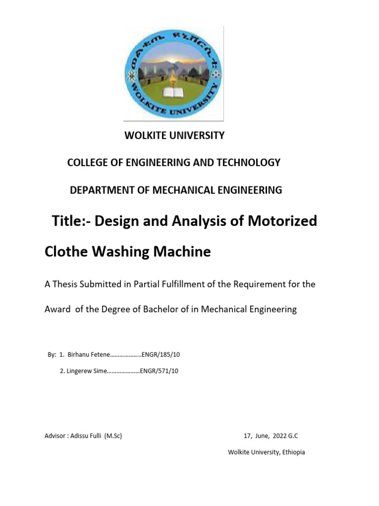 Motorized Clothes Washing Machine Design | PDF | Washing Machine ...
