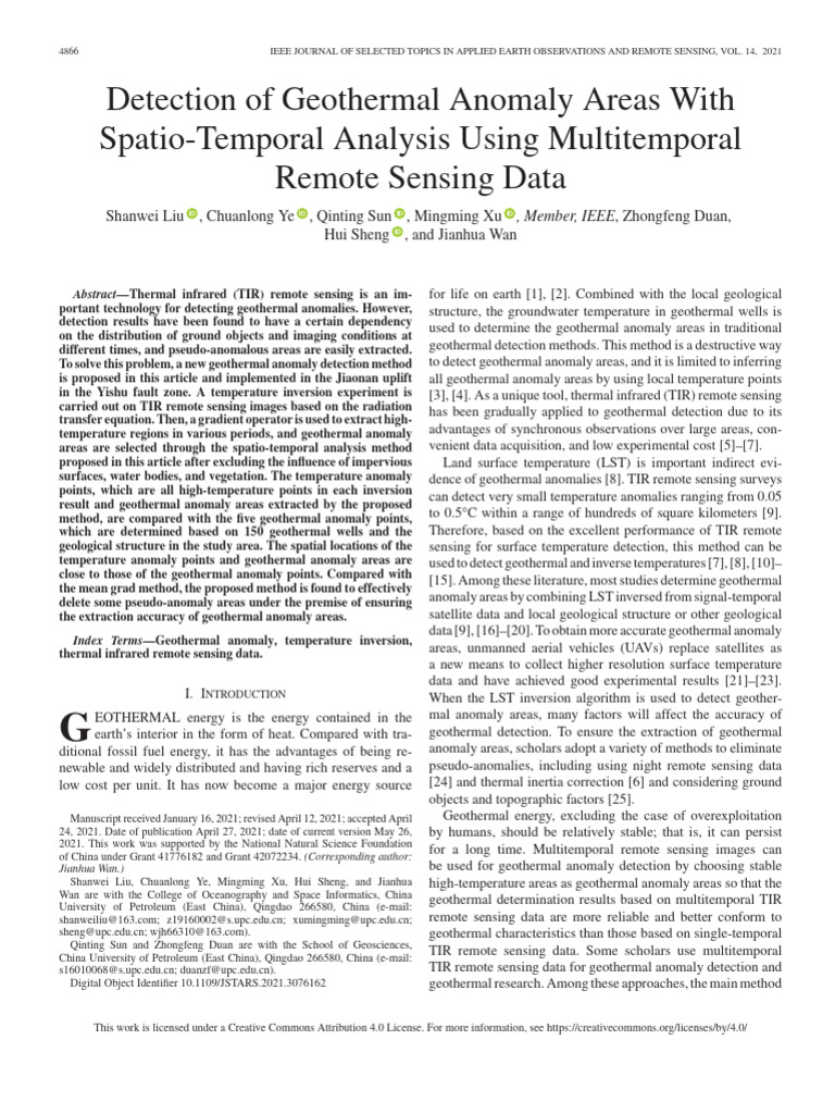 Detection of Geothermal Anomaly Areas With Spatio-Temporal Analysis Using Multitemporal Remote ...