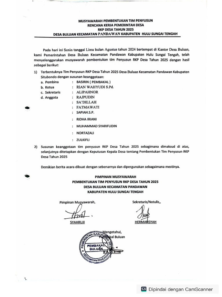 Musdes Penetapan Tim Penyusunan RKP | PDF