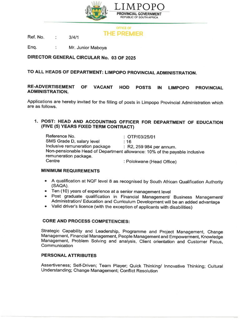Circular No. 3 of 2025 Re Advertisement of Vacant HOD Posts | PDF