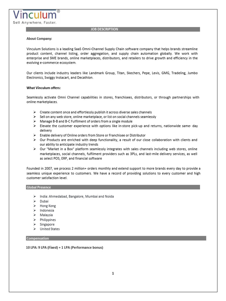 VINCULUM GROUP - Job Description | PDF | Cloud Computing | Retail