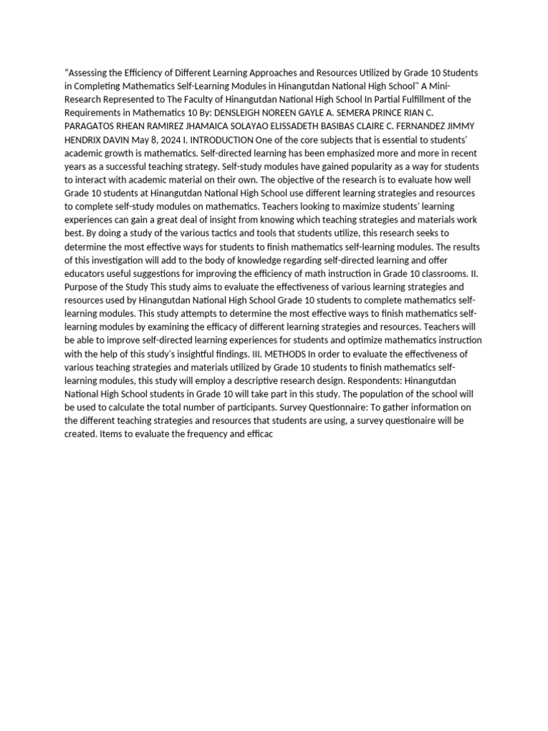 Assessing The Efficiency of Different Learning Approaches and Resources ...