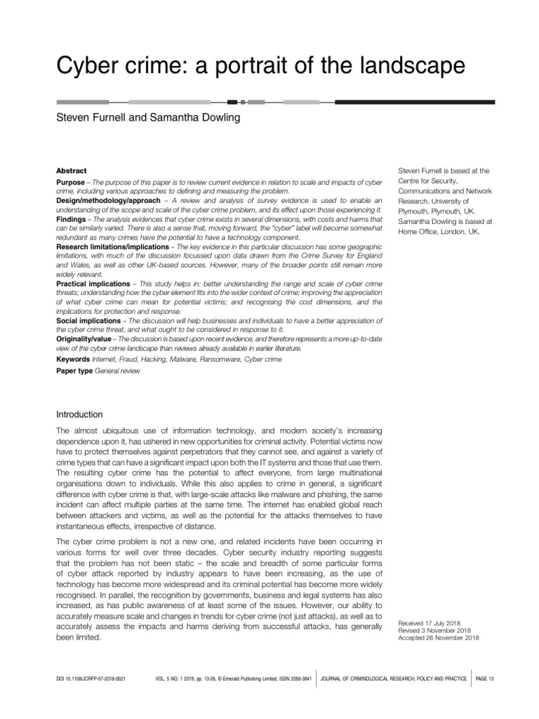 Cyber crime: a portrait of the landscape | PDF | Malware | Cybercrime