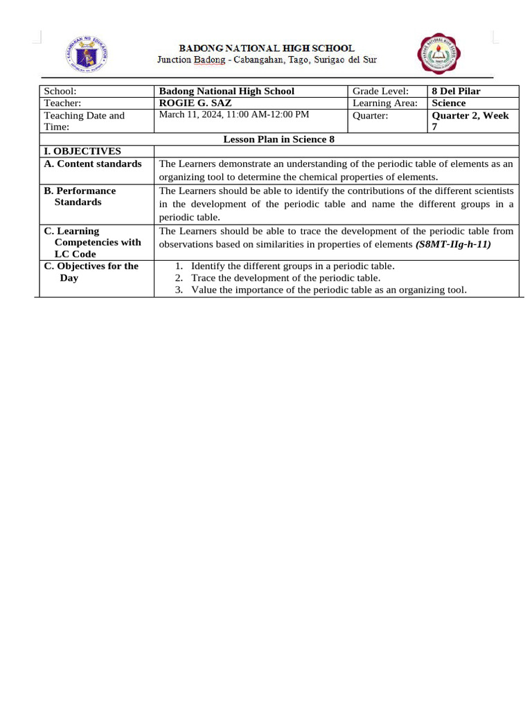 Quarter 2 Grade-8 - Science Periodic-Table | PDF | Chemistry